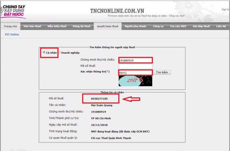 Tra Cứu Mã Số Thuế Thu Nhập Cá Nhân Online tại Tracuunnt.gdt.gov.vn